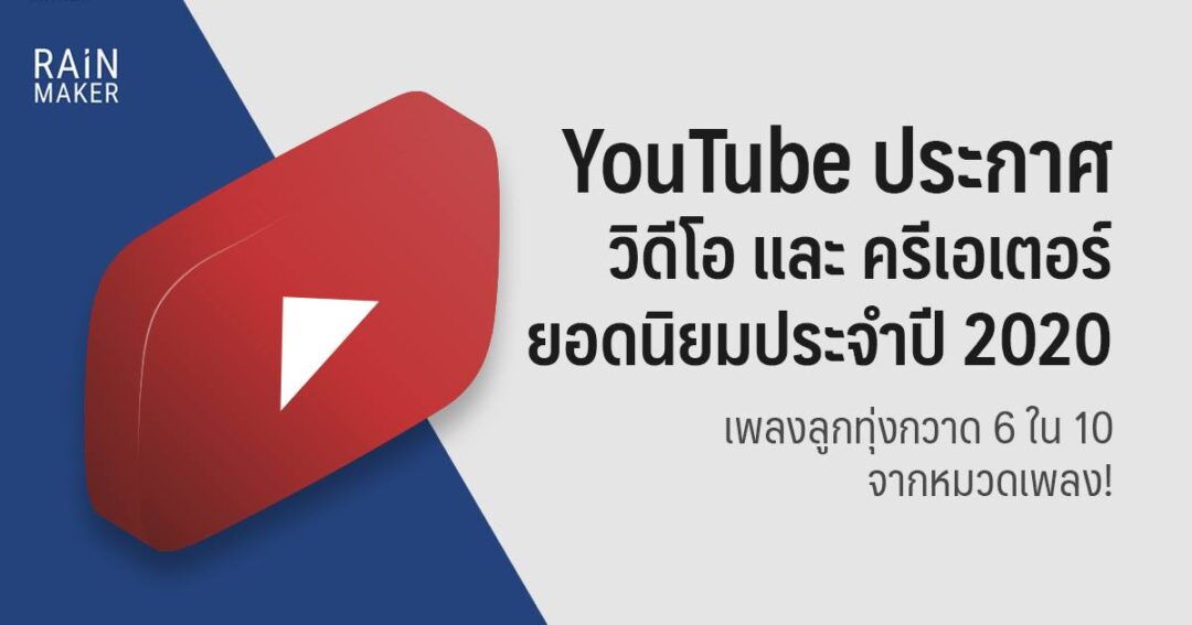 YouTube ประกาศวิดีโอและครีเอเตอร์ยอดนิยมประจำปี 2020 เพลงลูกทุ่งกวาด 6 ...