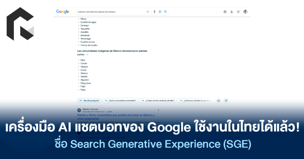 เครื่องมือ AI แชตบอทของ Google ใช้งานในไทยได้แล้ว! ชื่อ Search Generative Experience (SGE)