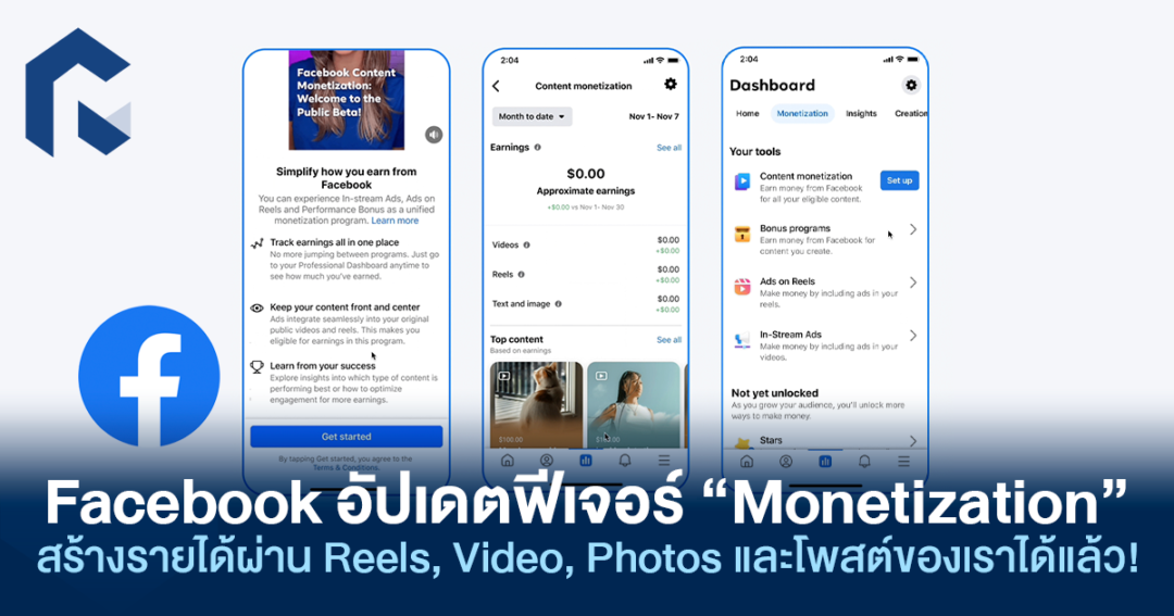 Facebook อัปเดตฟีเจอร์ “Monetization” สร้างรายได้ผ่าน Reels, Video, Photos และโพสต์ของเราได้แล้ว!