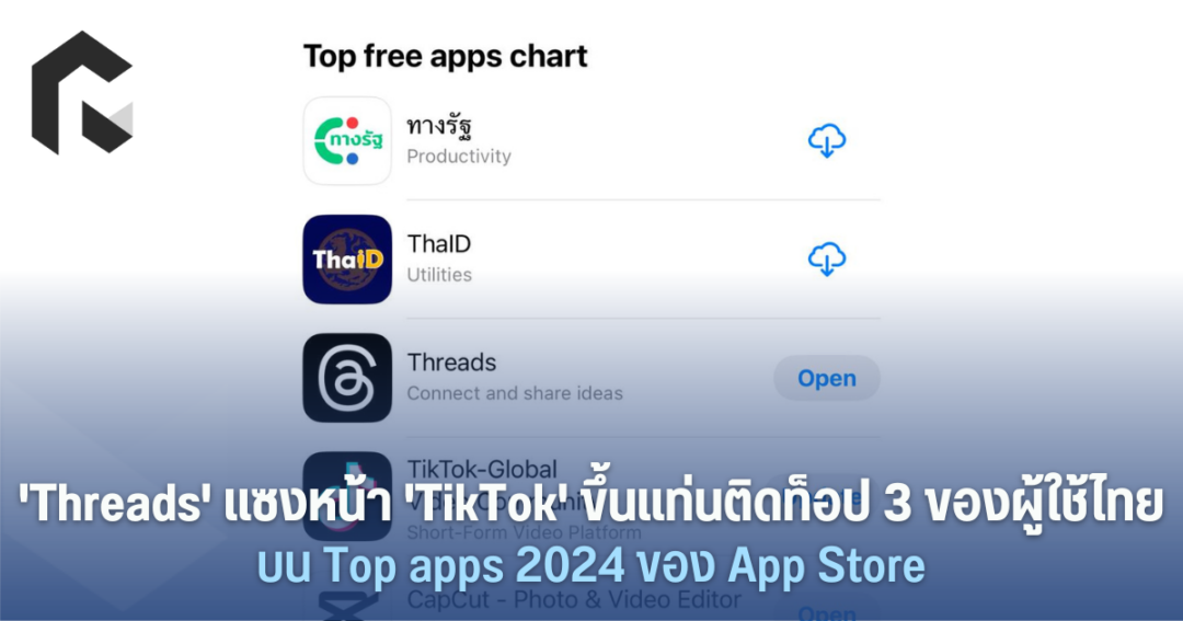 'Threads' แซงหน้า 'TikTok' ขึ้นแท่นติดท็อป 3 ของผู้ใช้ไทย บน Top apps ...